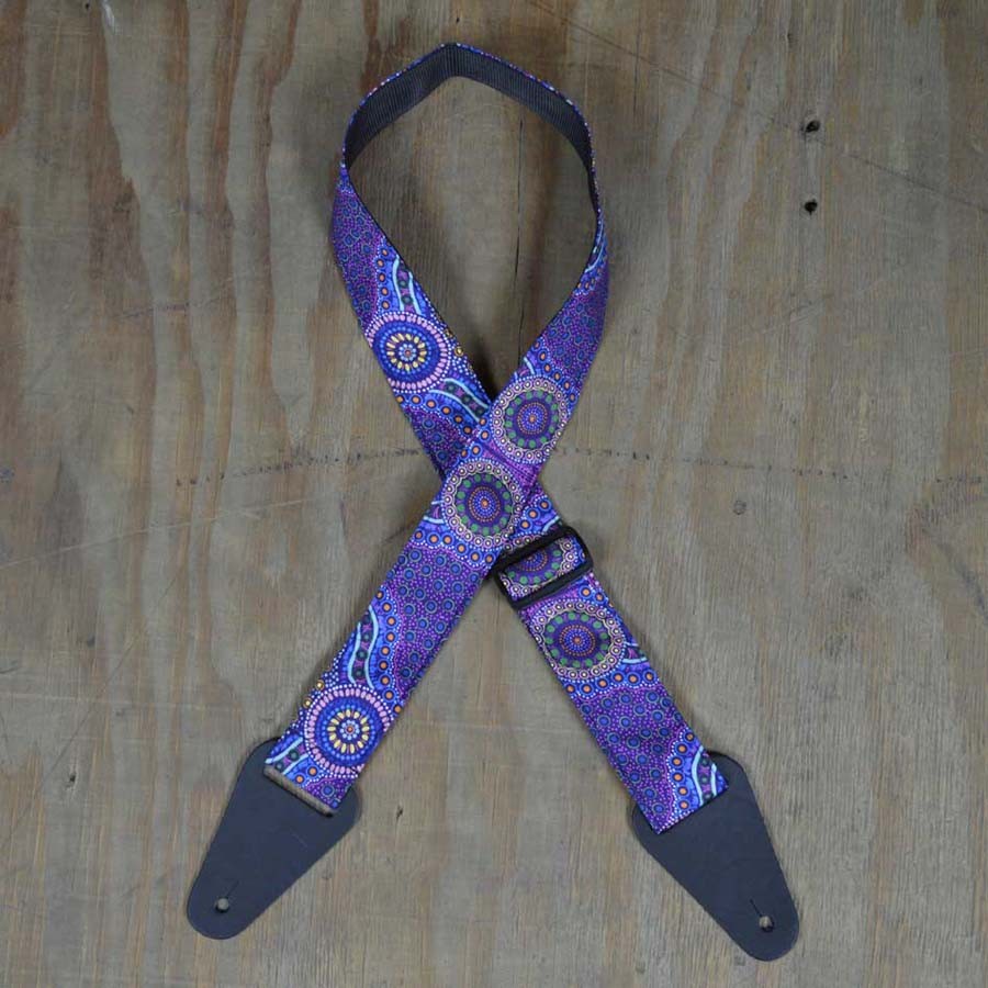 Colonial Leather Aboriginal Art Ragstrap Guitar Strap - Purple Bush On ...