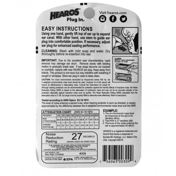 Hearos HS309 Ear Plug Filters - Rock N Roll Series – Sound Centre